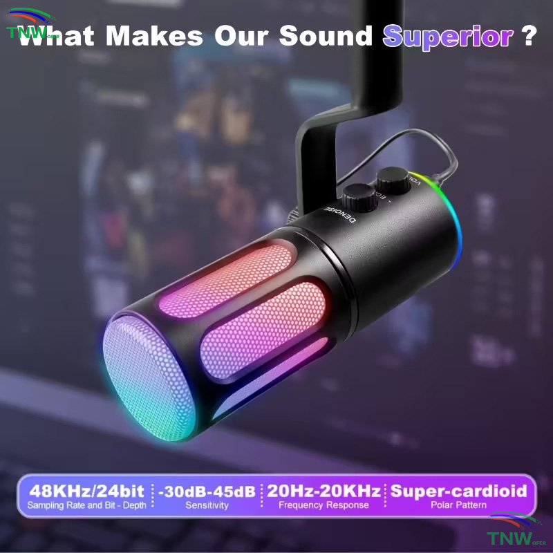 TNW𝗚𝗙𝗘𝗥 RGB USB Condenser Gaming Microphone with Noise Reduction for PC ...