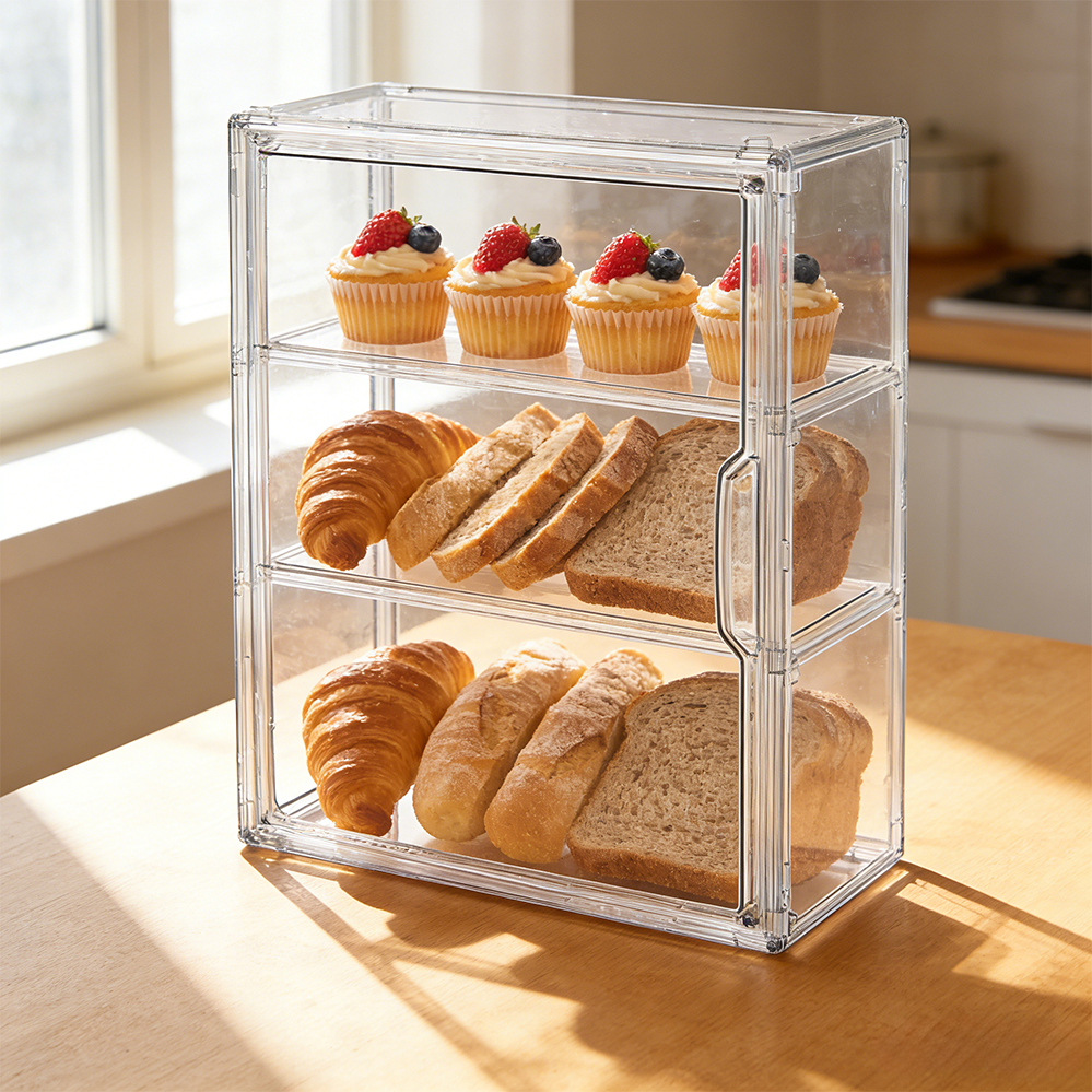 3-Tier Magnetic Acrylic Display Case For Dessert Cake Bread Showcase ...