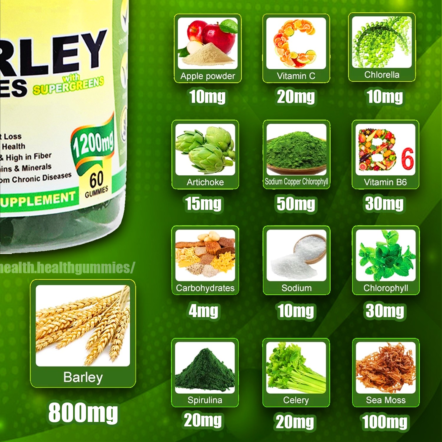 Love Thy Health Barley Gummies Dietary Supplement 60 Gummies 1200mg Per ...