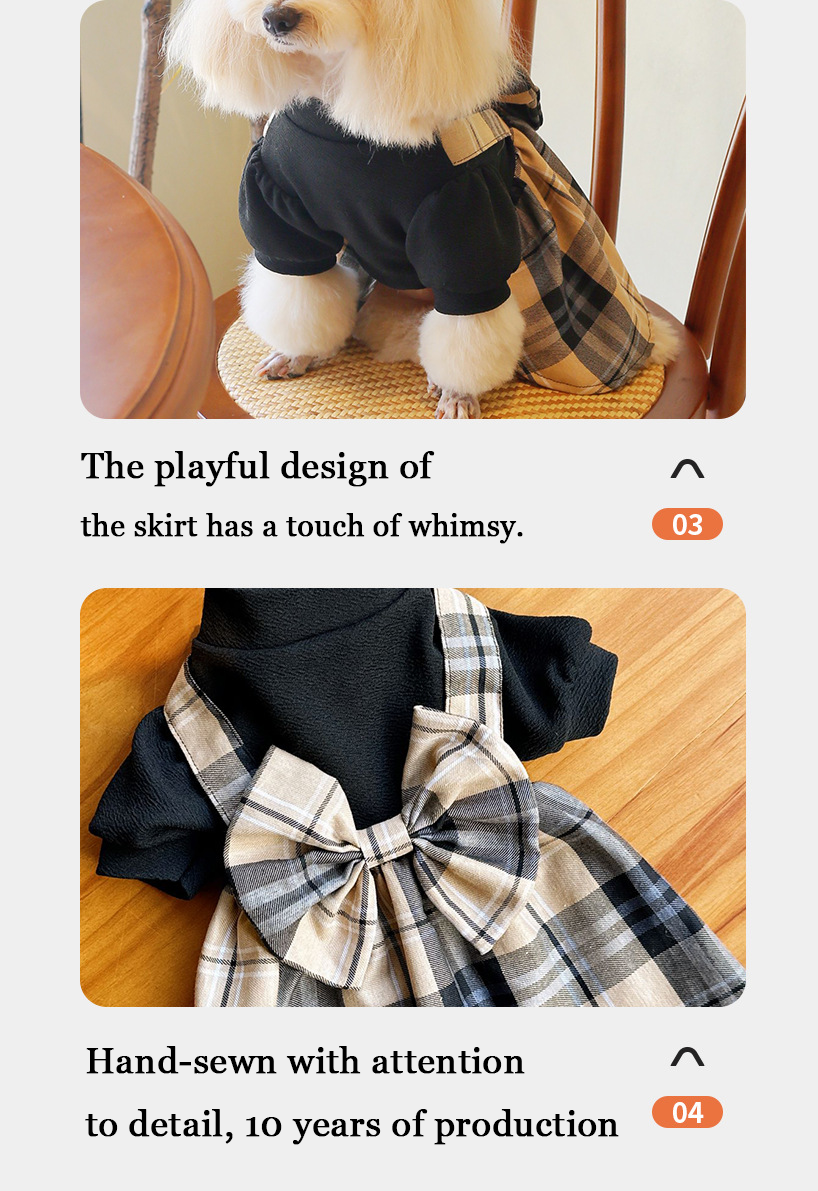 Korean Style Plaid Bow Dog Dress for Small Dogs Teddy Poodle | Shopee ...