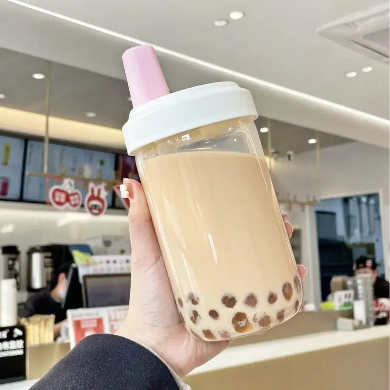 LYX 500ml Car water cup Water Bottle Plastic cup with straw Bubble tea ...