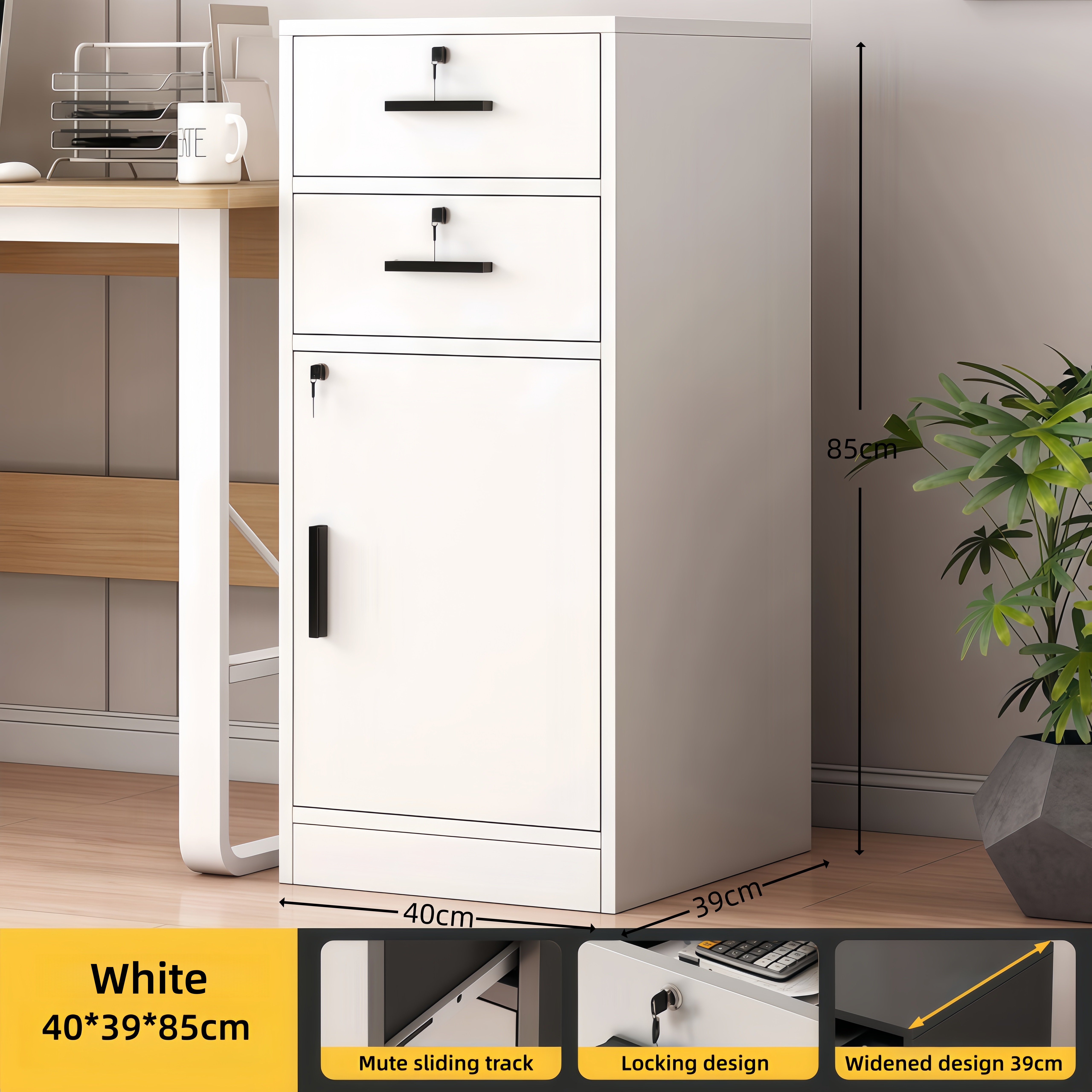 File cabinet Lock-equipped Drawer Floor-standing Wood Side Cabinet ...