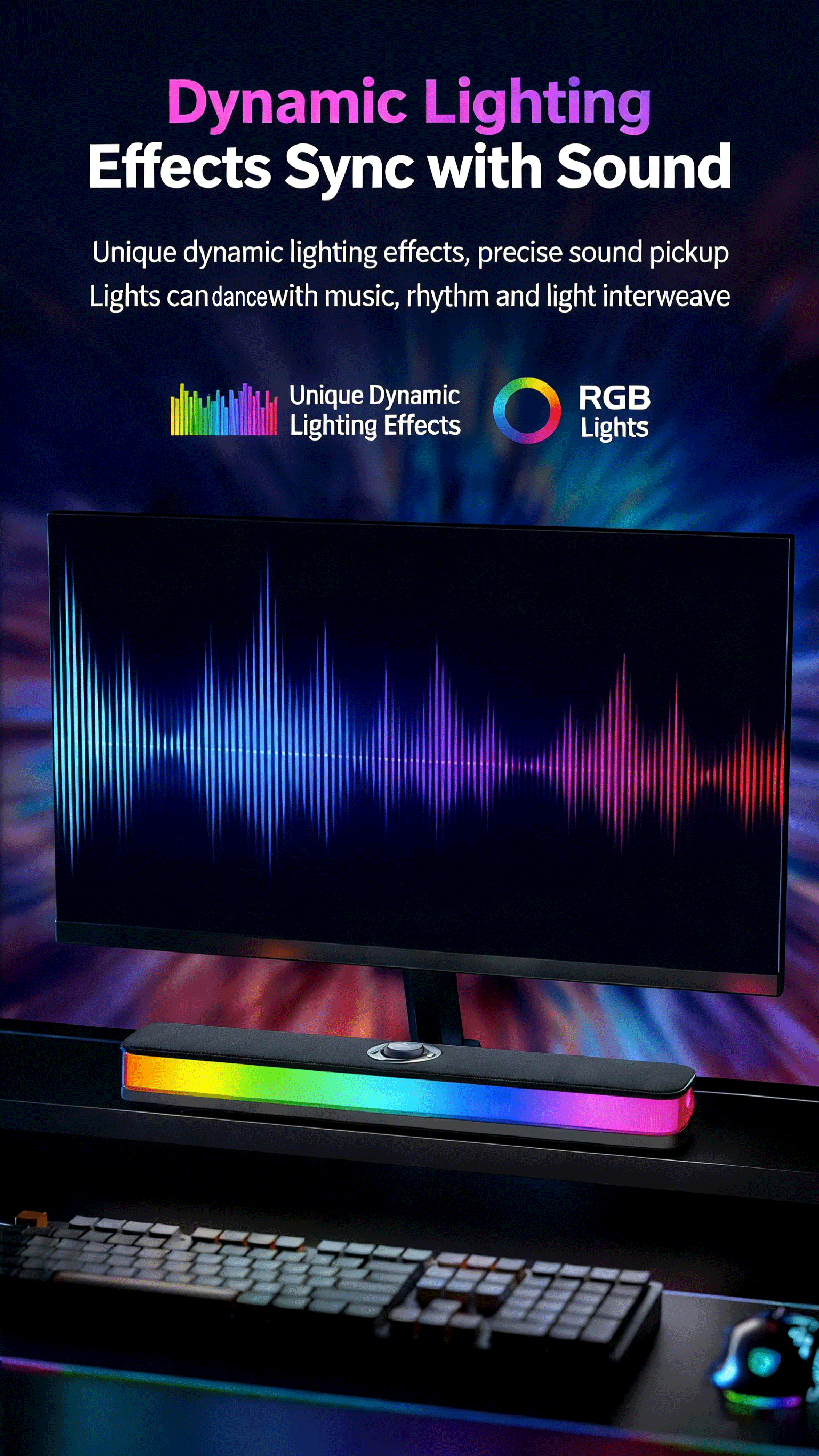 Desktop Speaker RGB Bluetooth 5.3 Sound Bar Colourful Ambient Light ...