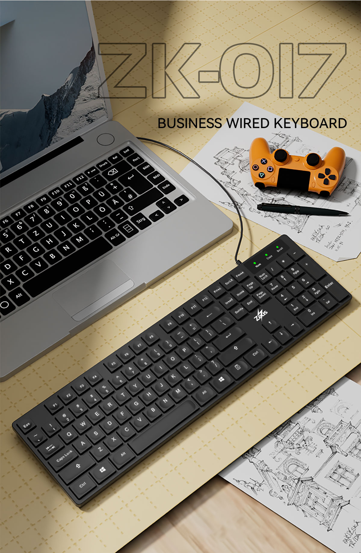 Zeus ZK017 Wired Keyboard Lightweight Multi-System Compatible 104 Keys ...