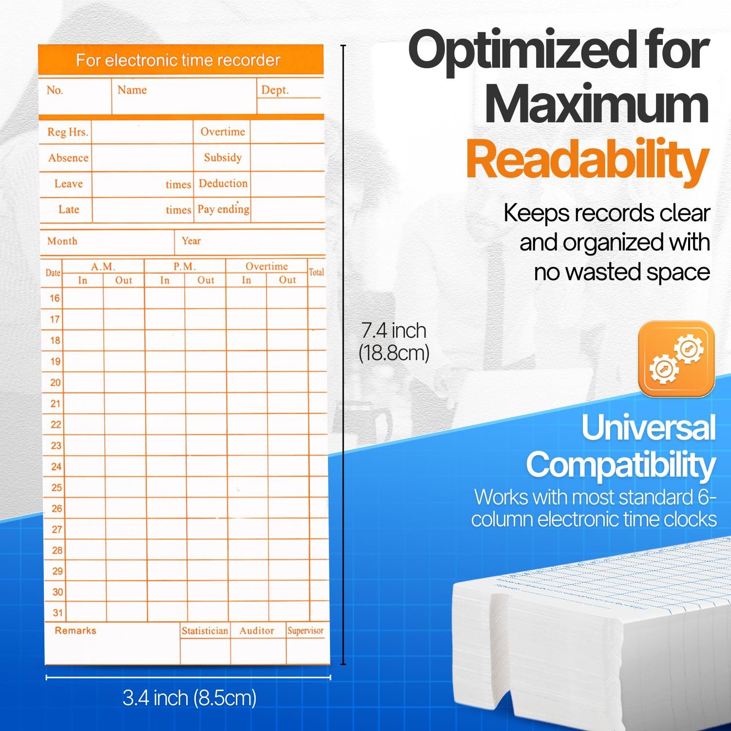 English Attendance Time Card 100Pcs/Pack Monthly 2-Sided Timecard for Employee Attendance ...