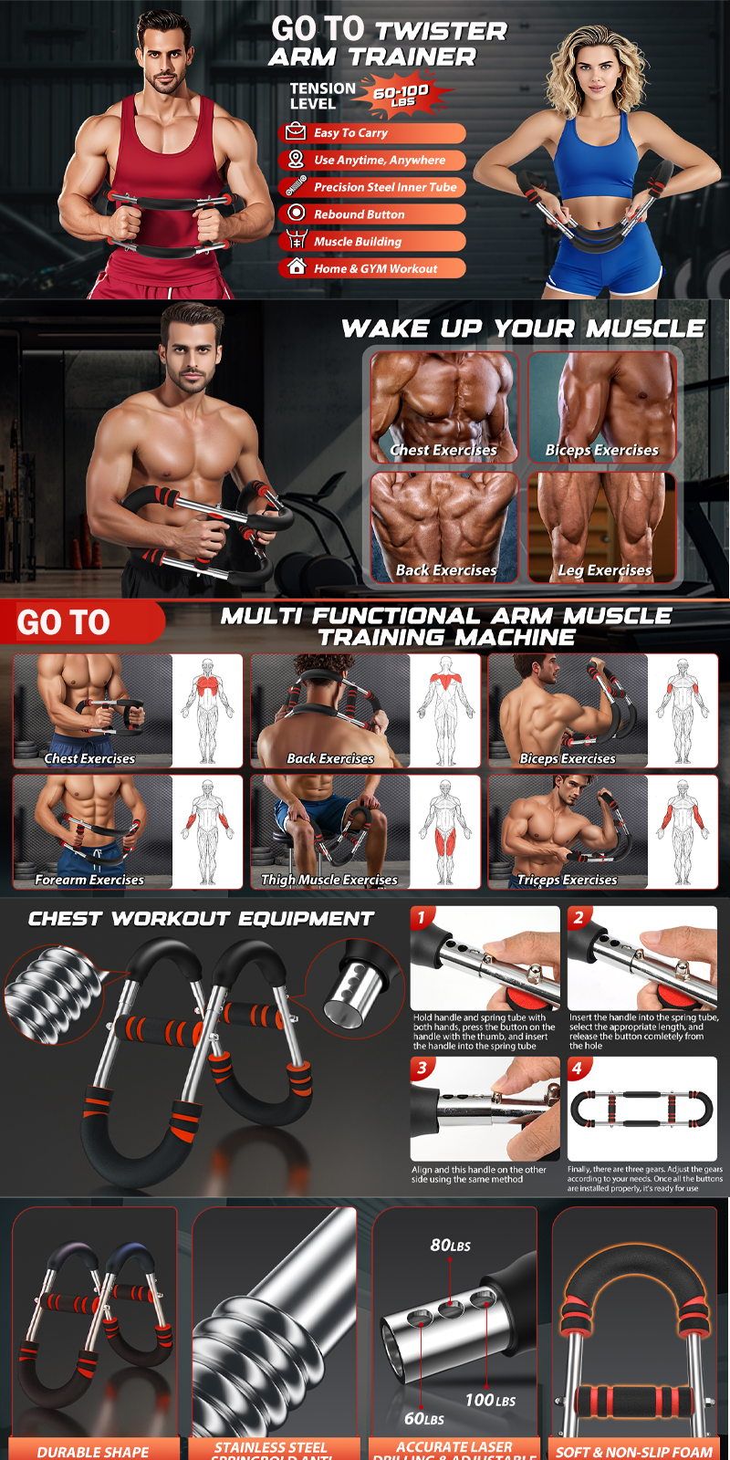Power Twister Home Workout Arm Exerciser Adjustable Pressure Arm Muscle ...