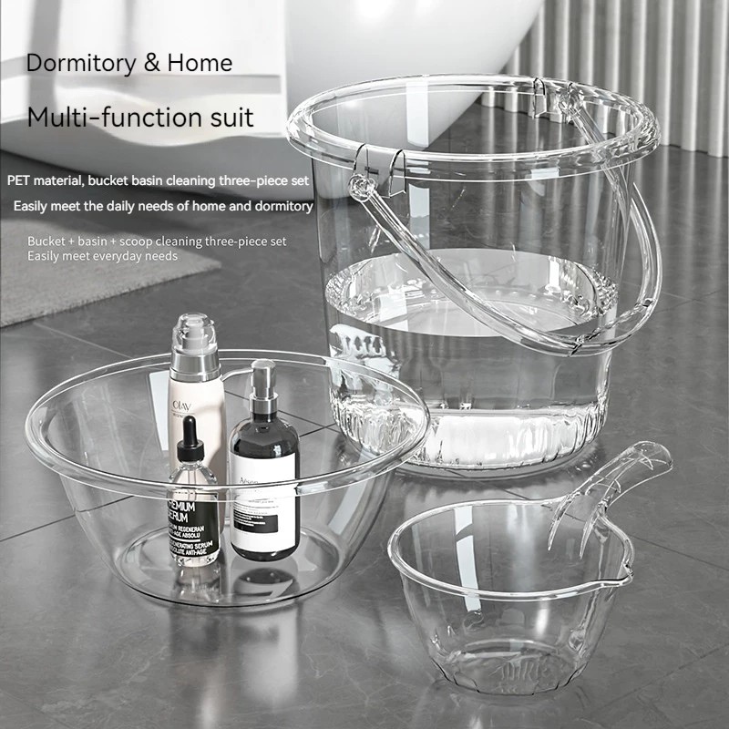 Transparent Plastic Bucket with Lid Water Dipper Wash Basin Heavy Duty ...
