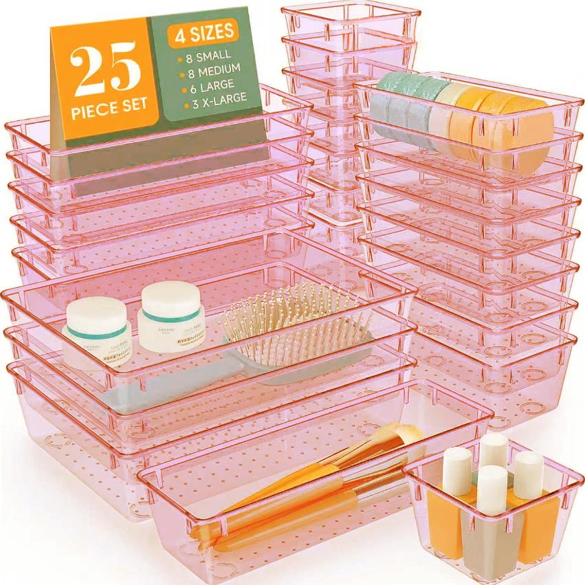 16/25PCS Acrylic Drawer Organizer Set Desk Tray Container Cosmetic ...