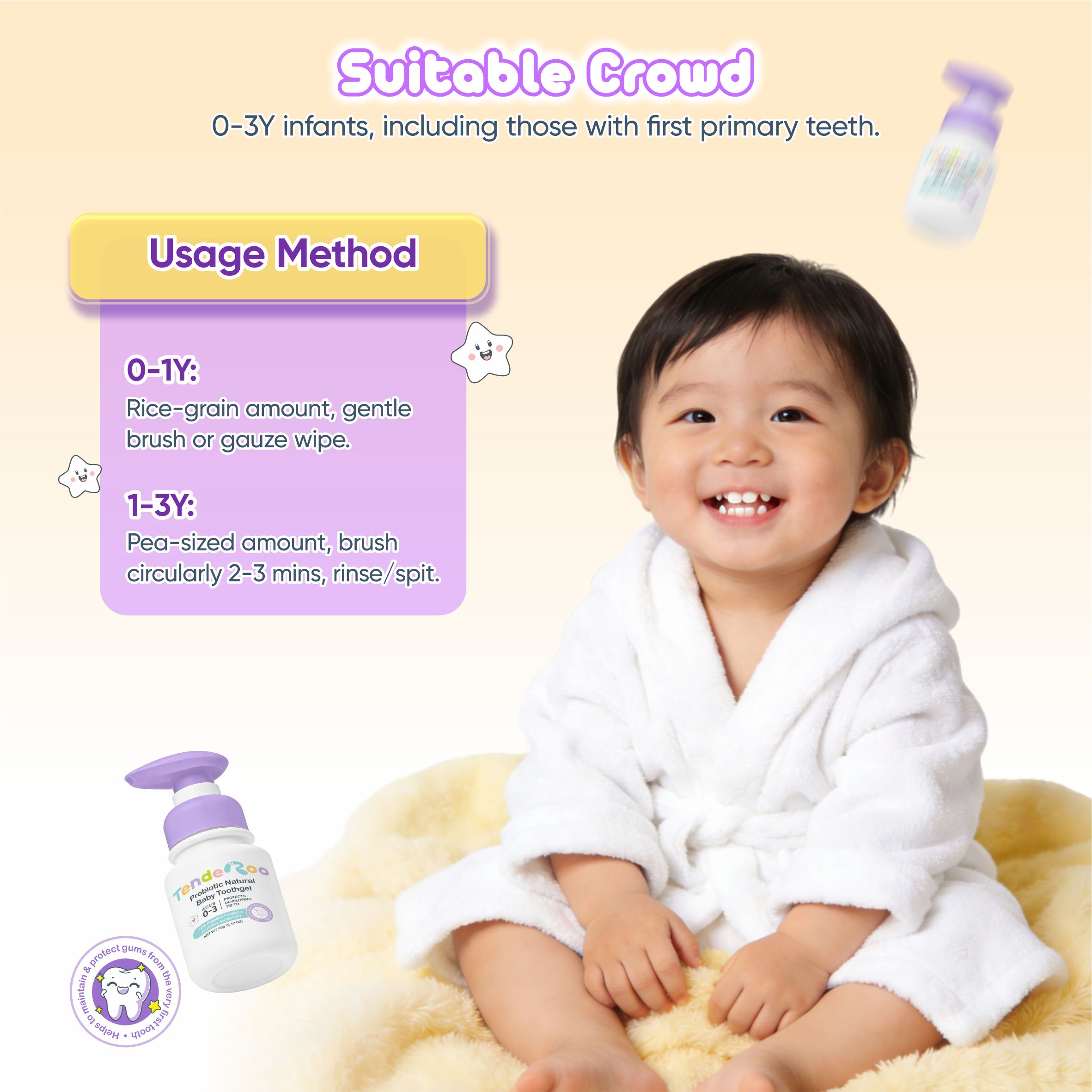 Tenderoo 0-3Years Toothgel Probiotic Vitamin C Fluoride Natural Baby ...