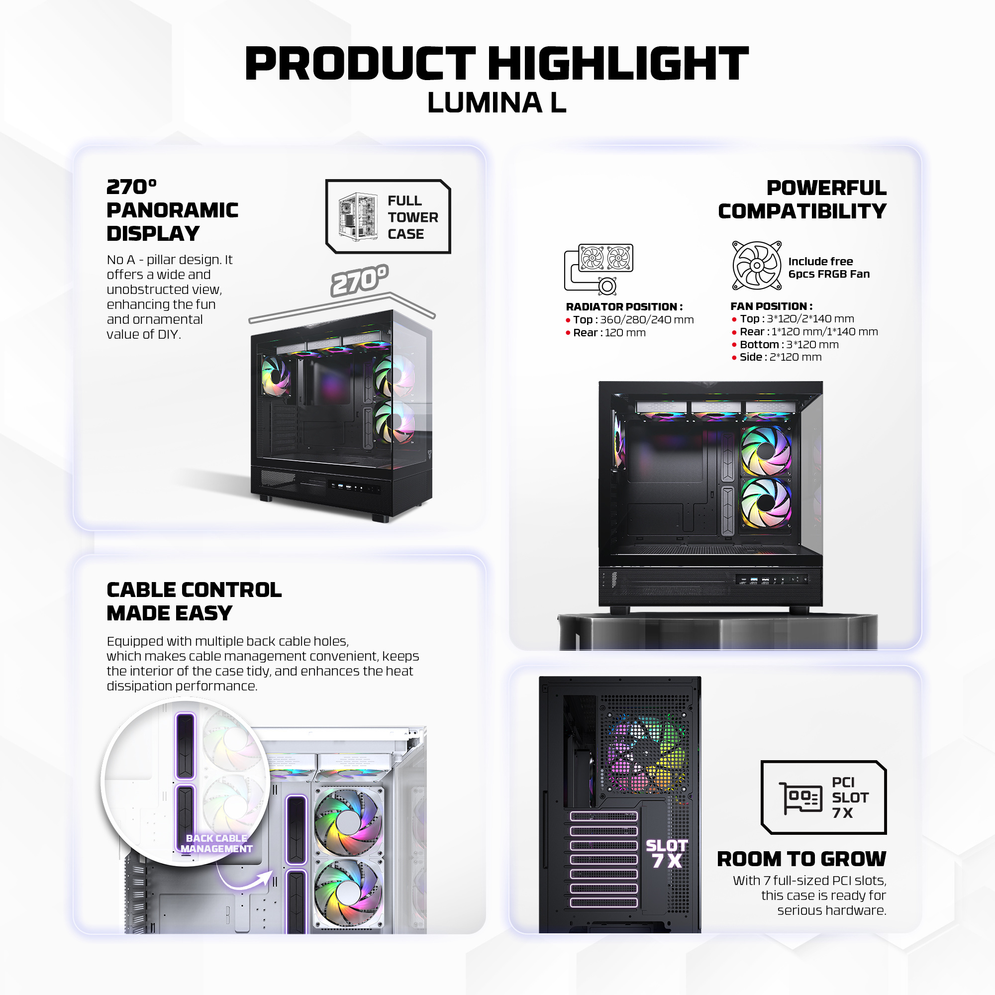 Fantech Lumina L CG86 Full Tower Case Gaming PC Case with 6 Free ARGB ...