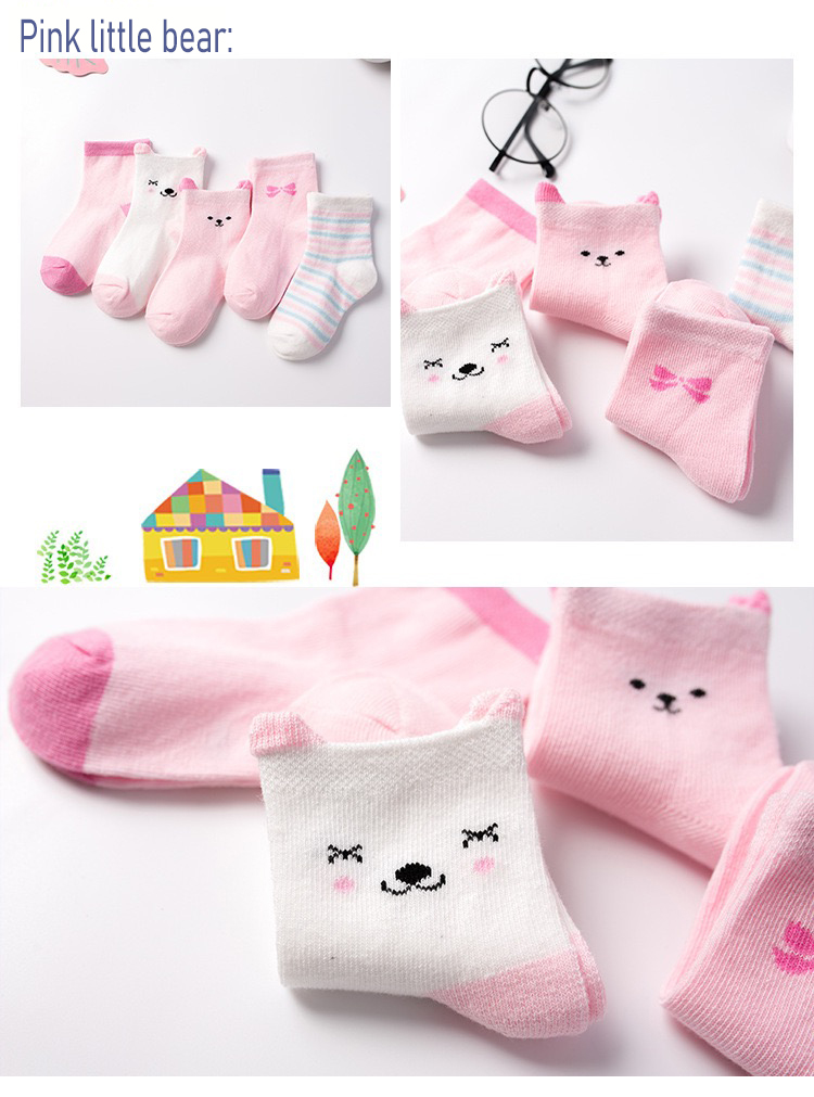 5 Pairs/Set Cute Soft Infant Kids Cotton Baby Socks Newborn 0-3 Years ...