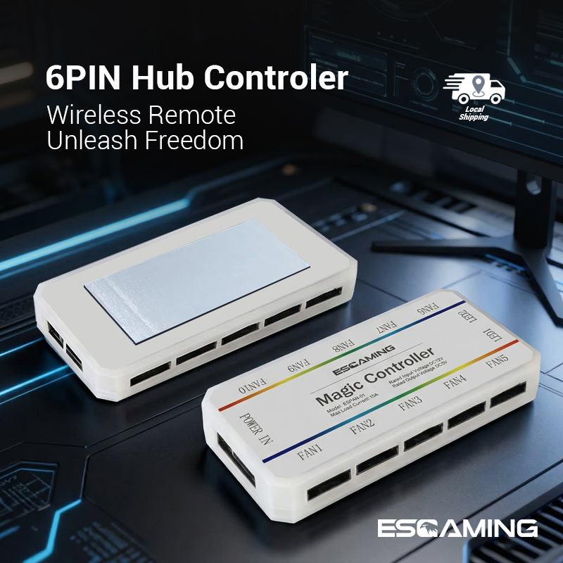 ESGAMING Hub 6PIN CPU Fan RGB Controller Remote Control 10 Fan Ports ...