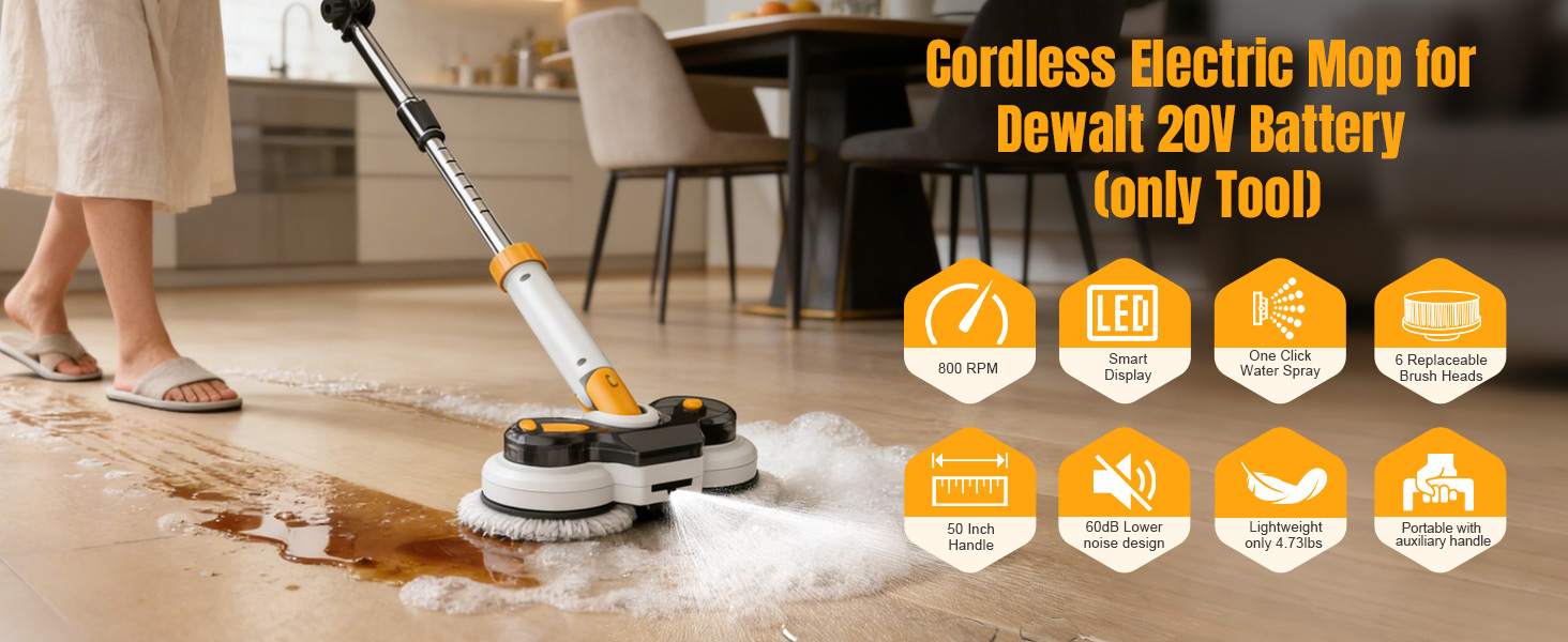 Qimedo Cordless Electric Mop Floor Scrubber Machine Rotating Mop for ...
