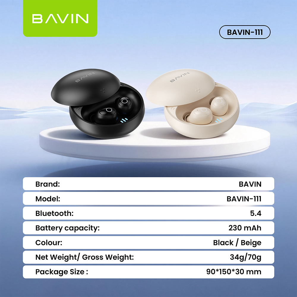 BAVIN BA111 Hi-Res Audio TWS Mini Bluetooth 5.4 Wireless Earbuds w ...