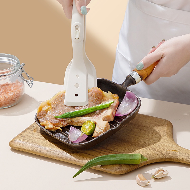 Multifunction 2IN1 Silicone Food Tongs Frying Spatula Kitchen Helper ...