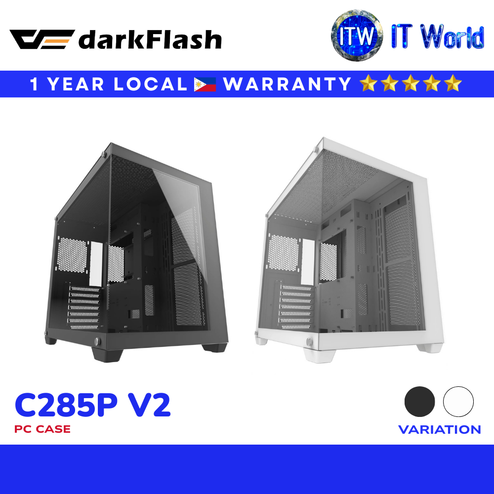 Darkflash C285P V2 ATX Tempered Glass Side Panel Dual Chamber Gaming PC Case (Black/White) | itw ...