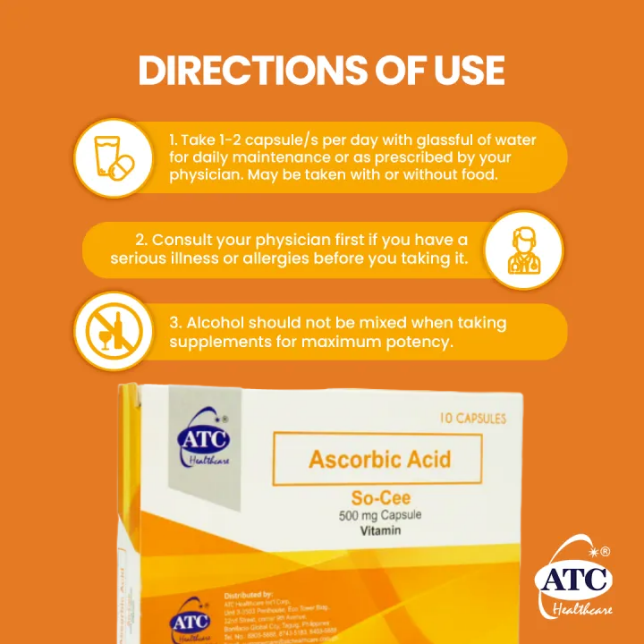 ATC So-cee(Ascorbic Acid) 500mg 10's Capsules Vitamin Dietary ...