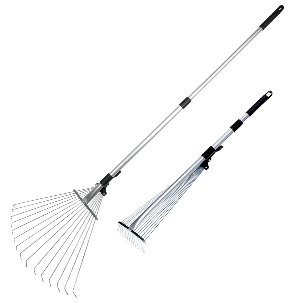 Retractable Leaf Rake Folding Handle Landscaping Lawn Rake Metal Leaf ...