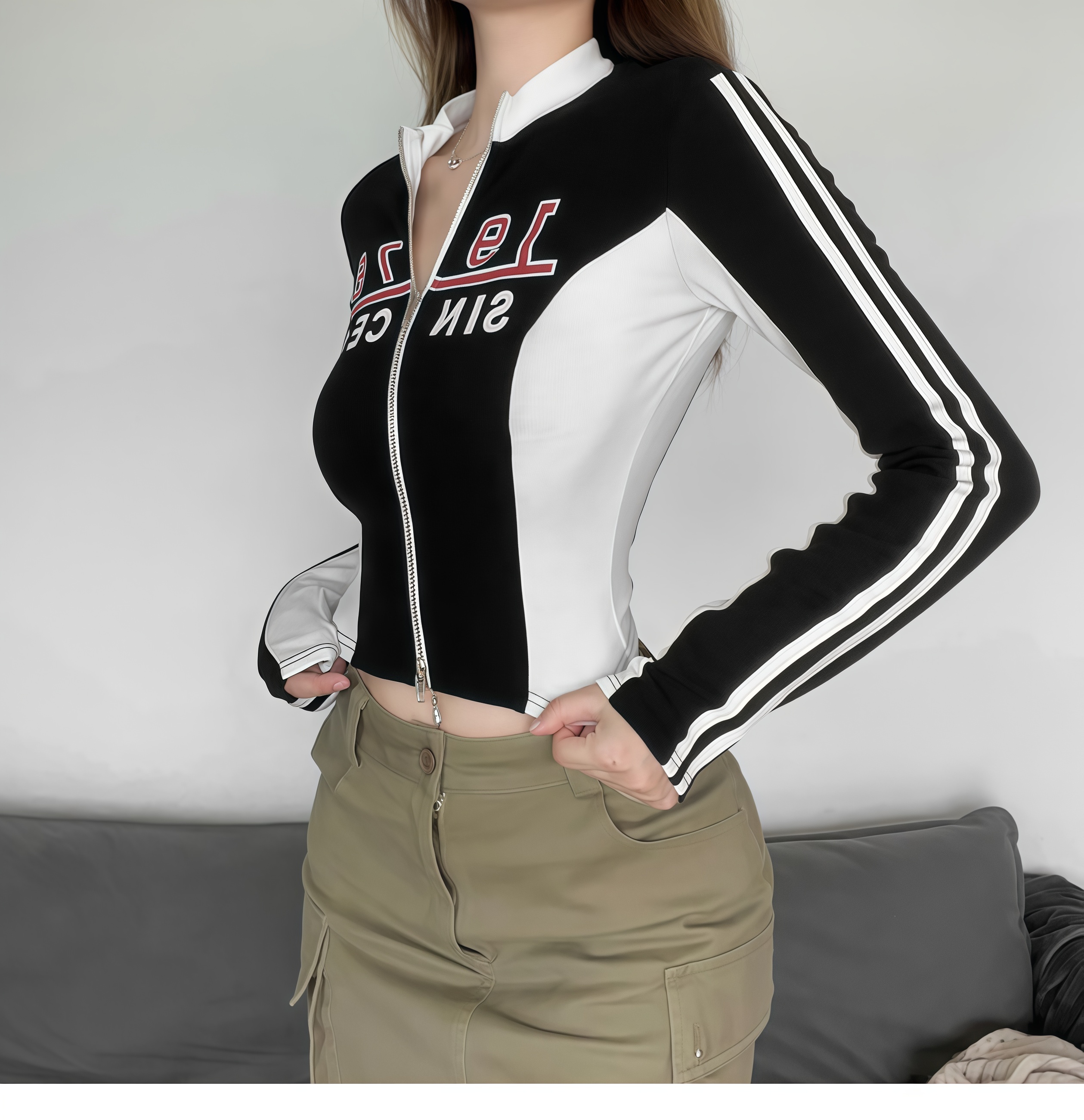 FUNLALA American Retro Motorcycle Style Letter Printed Zipper Jacket ...
