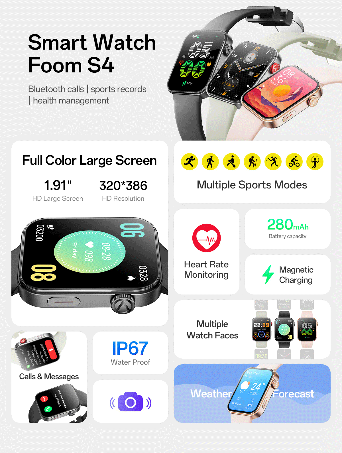 Aolon FOOM S4 Smart Watch Original Runing Pace HD Bluetooth Call Ultra ...