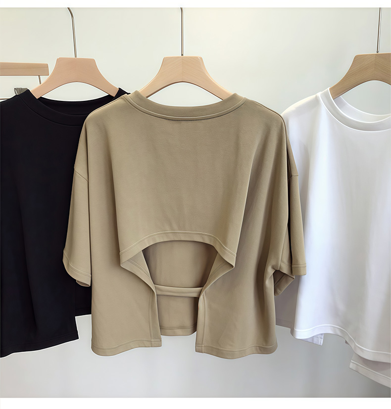 GUKOO Women's T-Shirts Loose Short Sleeve Backless Stylish Plain Casual Tops Backless Short T ...