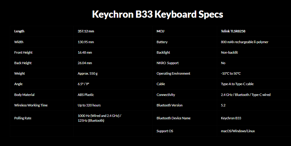 Keychron B33 Wireless Keyboard TKL Layout and BM25 Mouse Wireless Combo ...