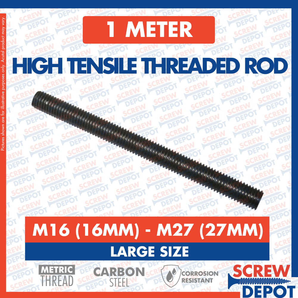 1PC High Tensile Threaded Rod 16MM - 27MM x 1MM / Large Size High ...