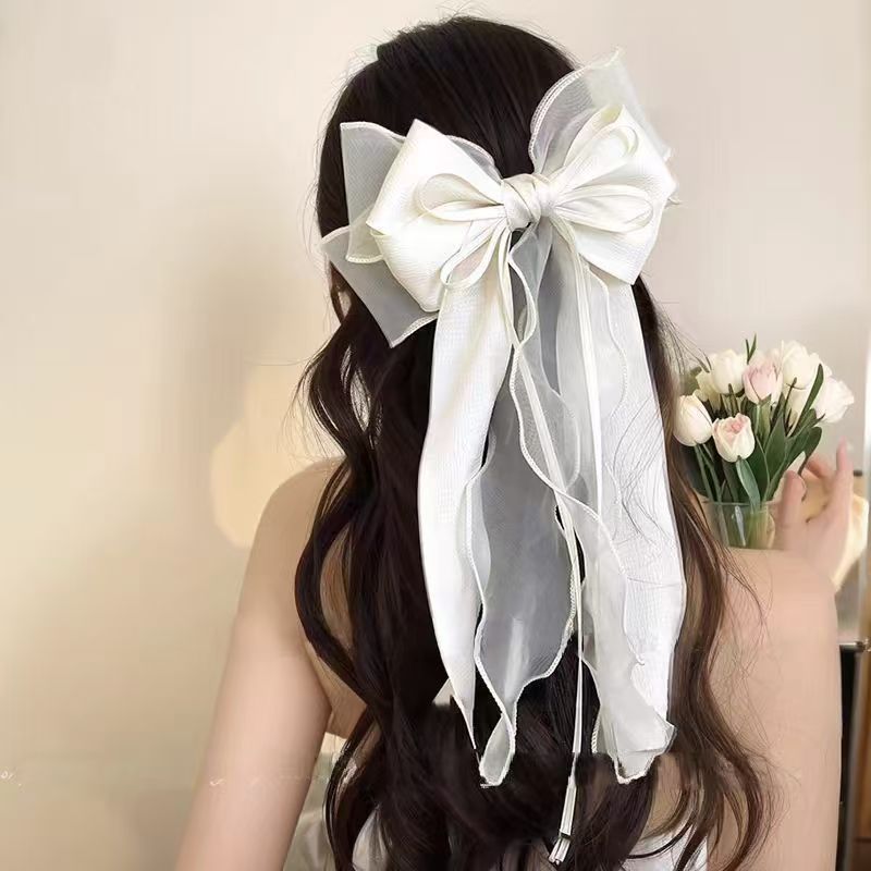 1Pc Lace Hair Bow Clip Coquette Bow Barrettes with Long Tail Ribbon for ...