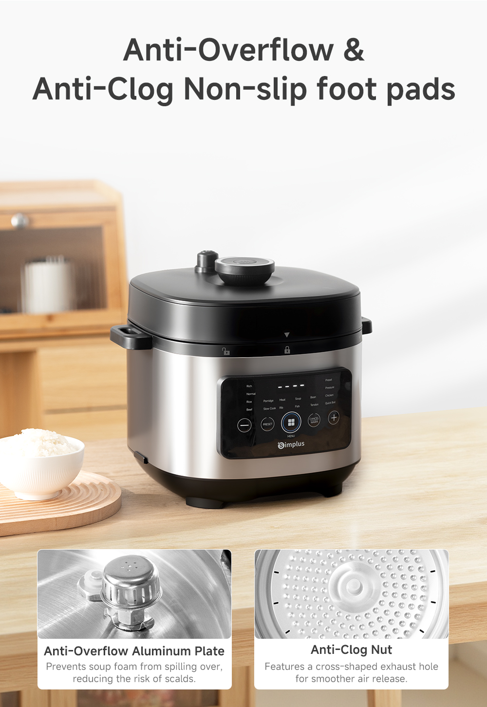 Simplus 6L Electric Pressure Cooker 70kPa High-Pressure Quick Rice ...