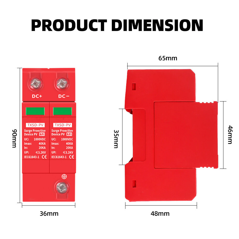 DC SPD Surge Protective Device 2P 40KA 60KA 600V 1000V surge Protector ...