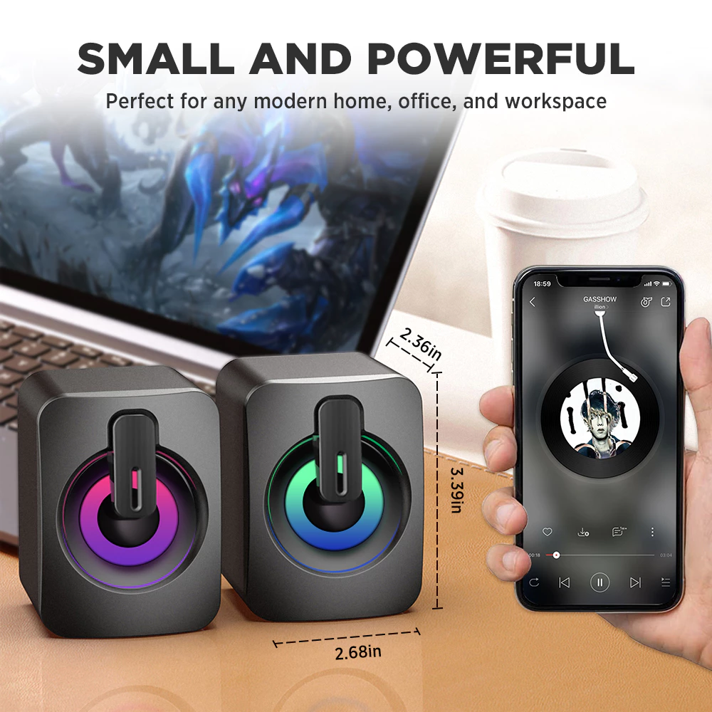 Popcorn CS006 Mini Computer Speaker for PC RGB Soundbar Desktop Gaming ...