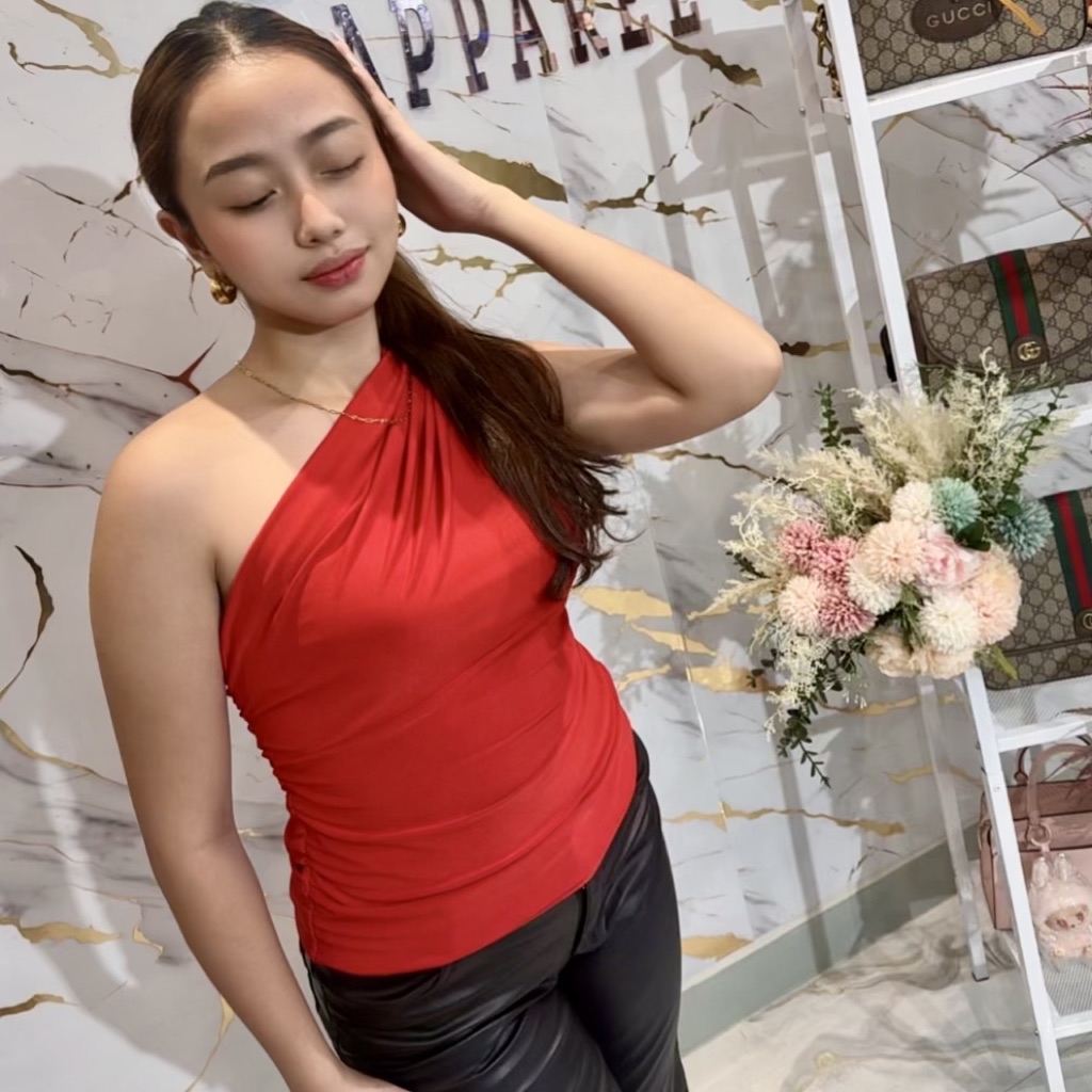 Asymmetric Draped One-Shoulder Top Made with Premium Korean ITY Spandex ...