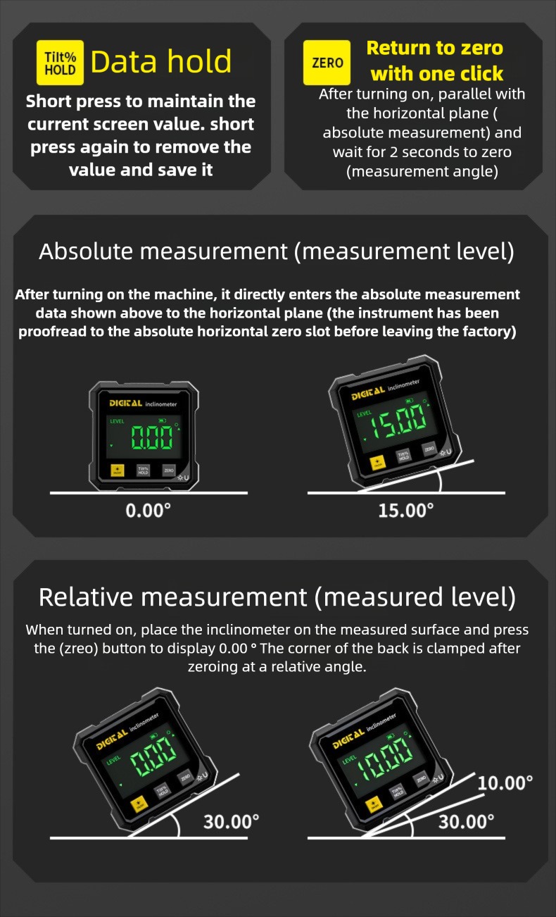 360° Digital Inclinometer Measurement Tool Range Finder Magnetic Base ...