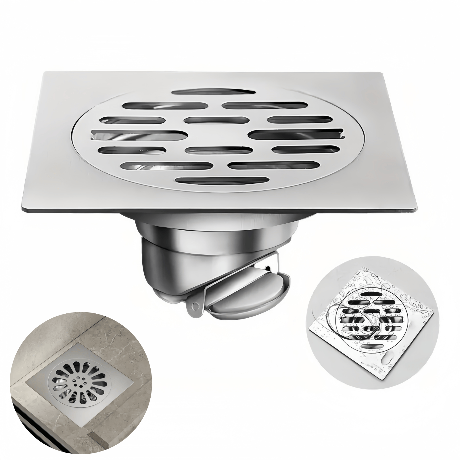 1pcs Stainless Steel Floor Drain 4*4" - Anti-Odor, for Shower, Bathroom ...