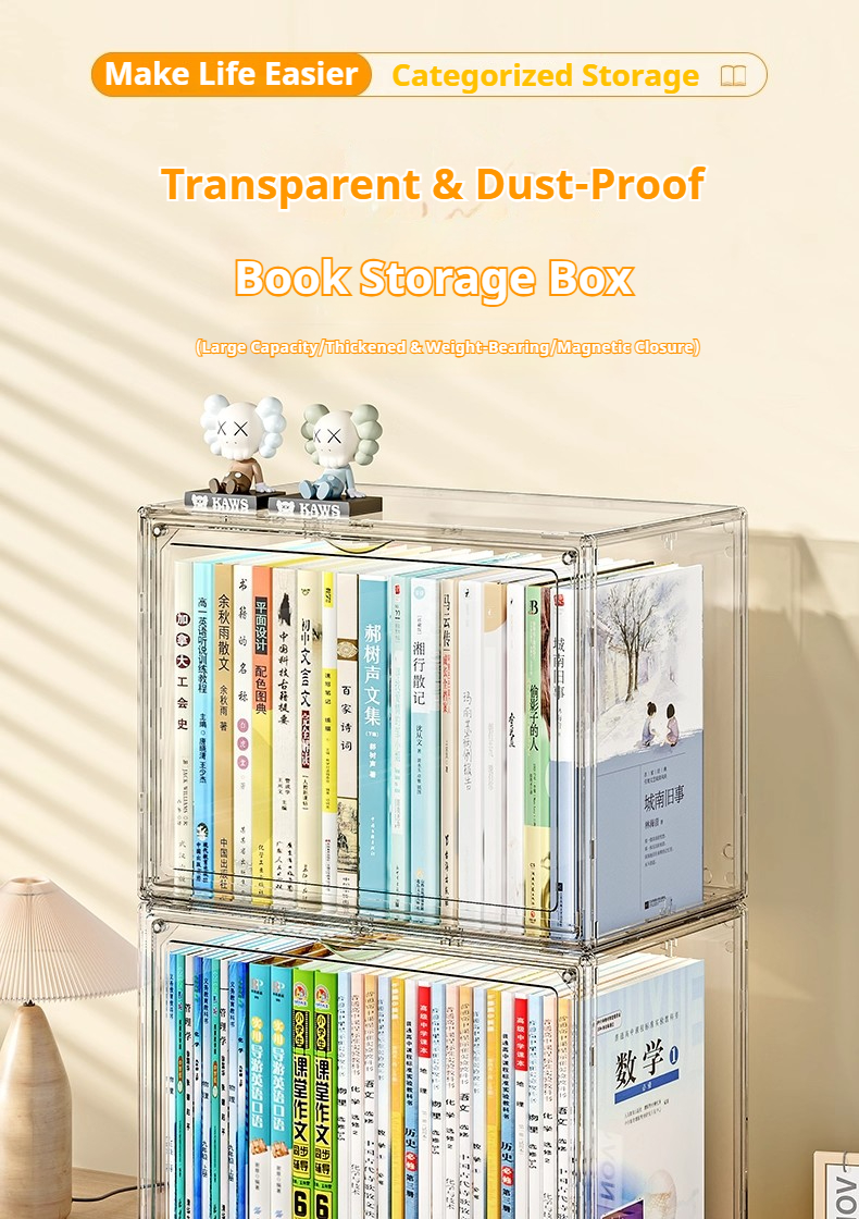 Lumineon Transparent Acrylic Book Storage Box large capacity bookshelf ...
