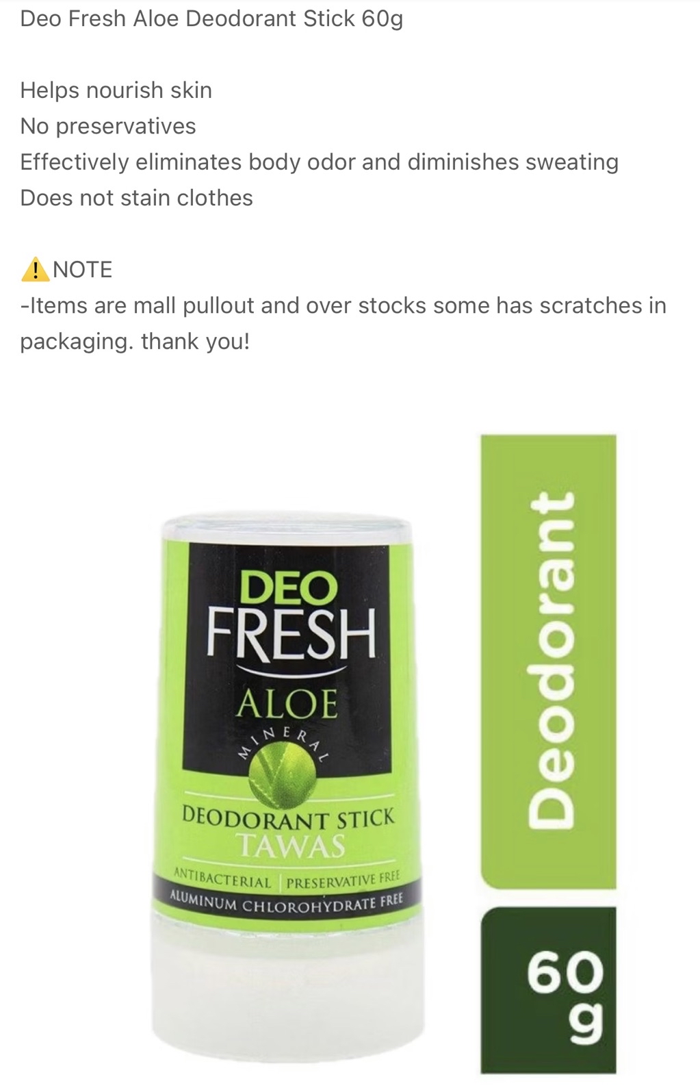 Deo Fresh Aloe Deodorant Stick Tawas 60g | Shopee Philippines