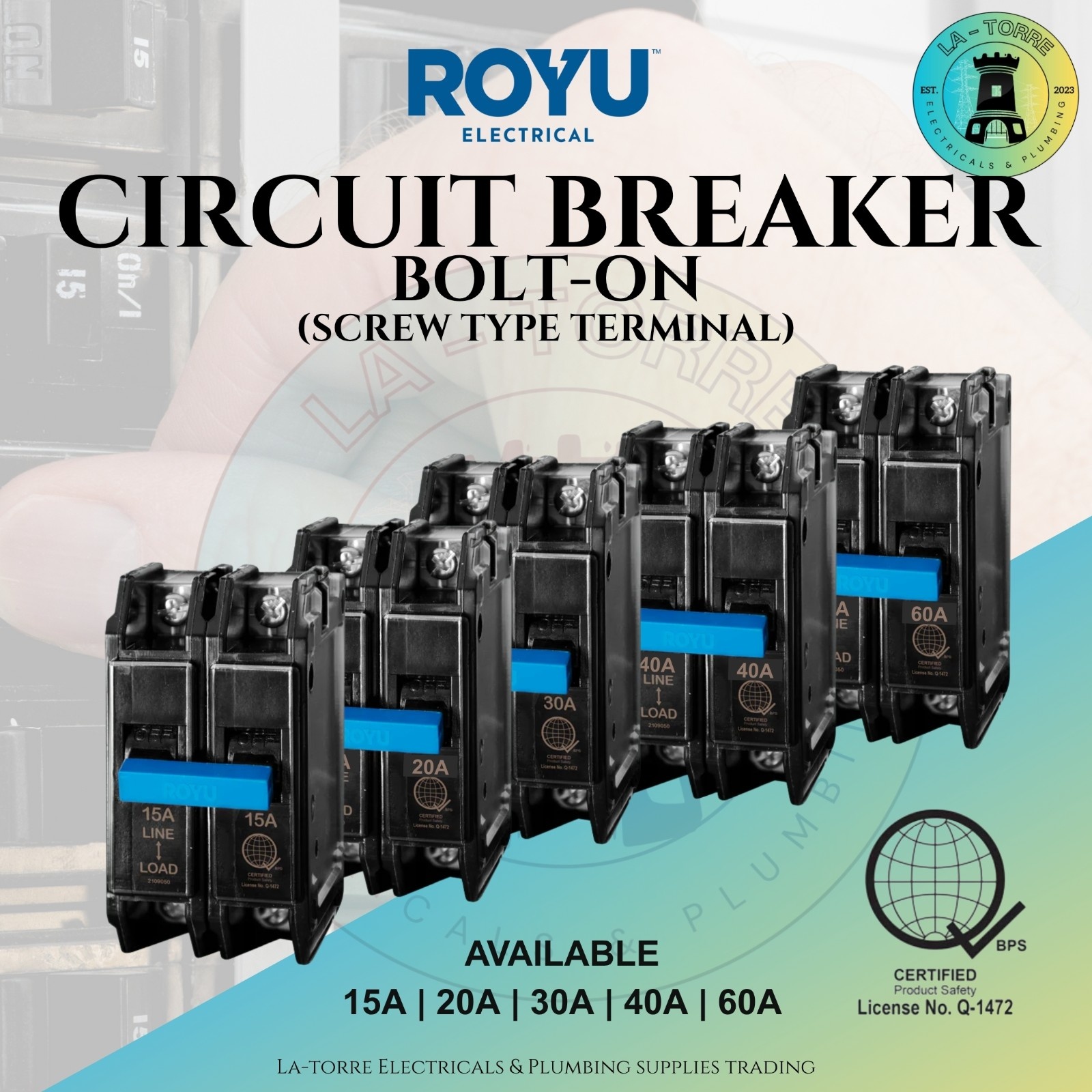 Royu Circuit Breaker Bolt-on Screw Type Terminal (2-Pole) | Shopee ...