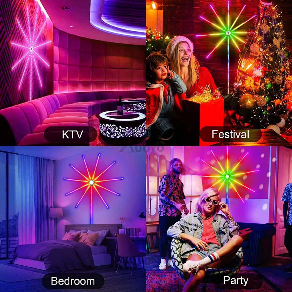 LED Firework Lights Music Sound Sync with APP Remote Control 180 Strip Lights For Christmas ...