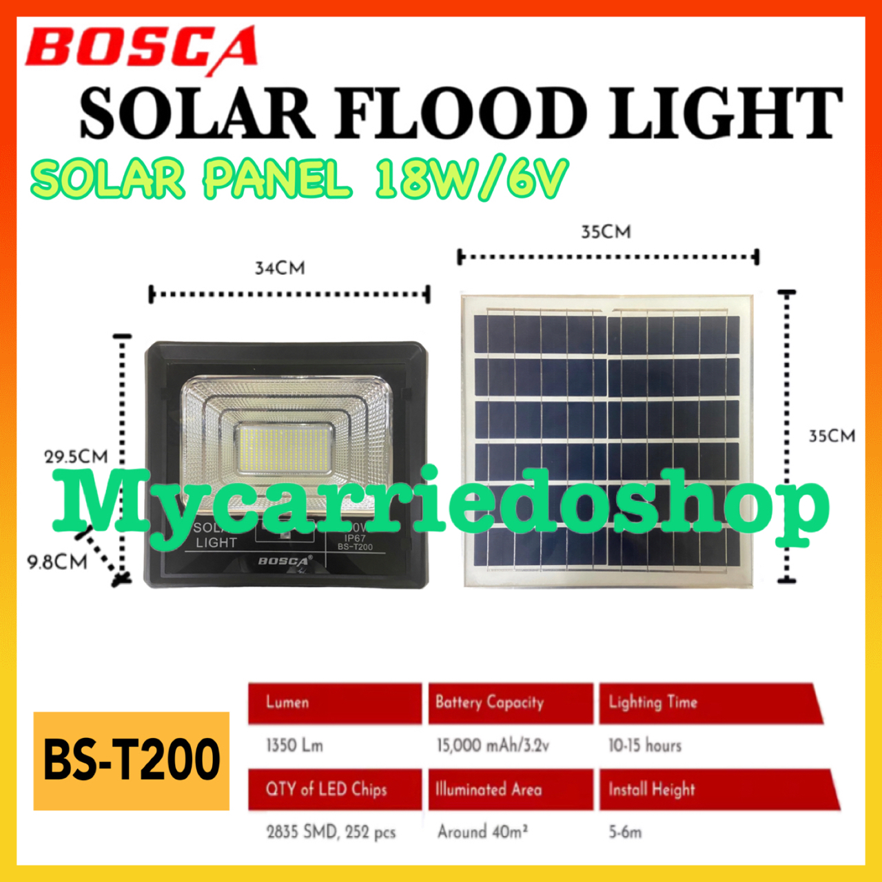 BOSCA BS-T200 200W Solar Flood Light Led Outdoor Flood Light Street ...