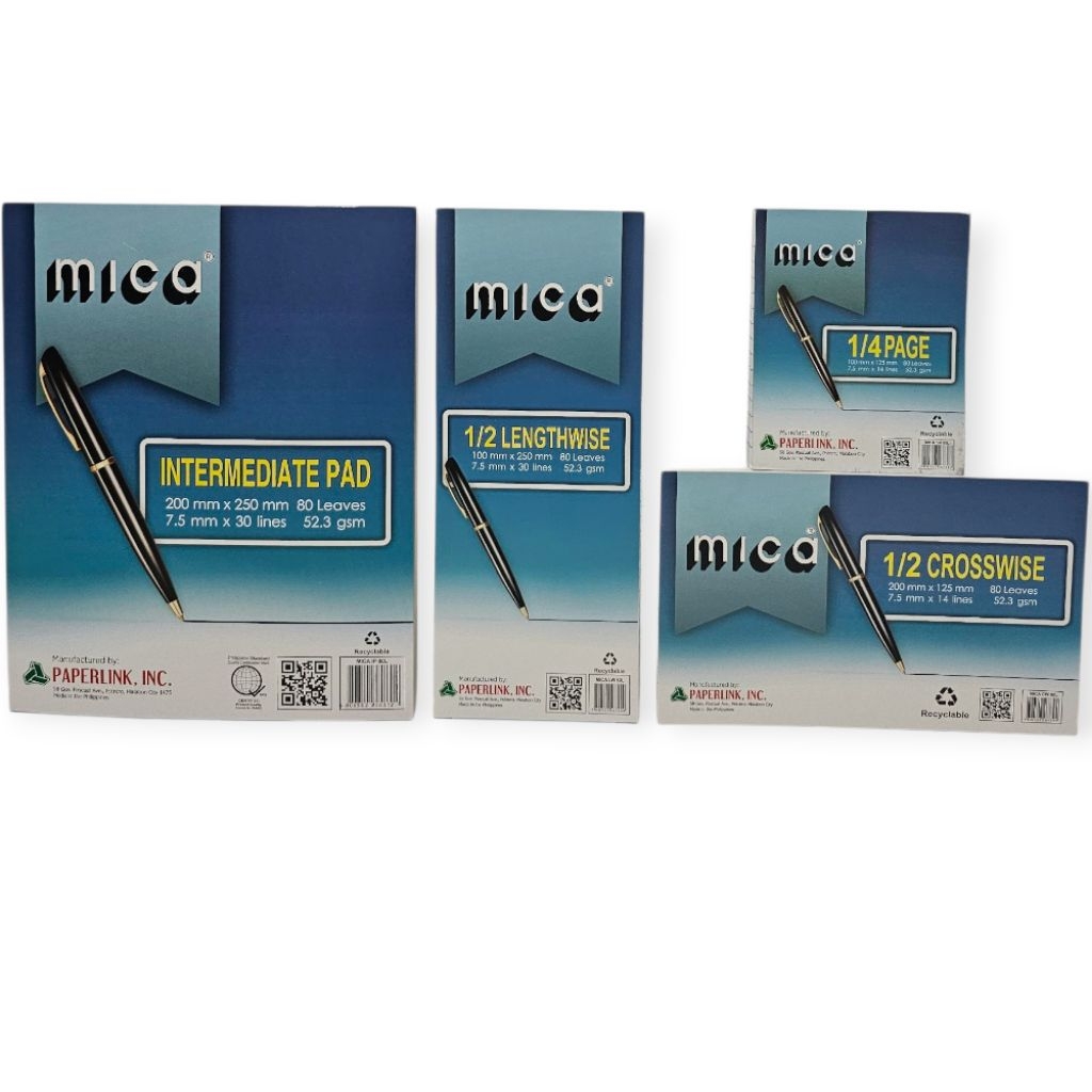 Mica Set of Pad Papers -Inermediate, Crosswise, Lengthwise and ¼ Page ...