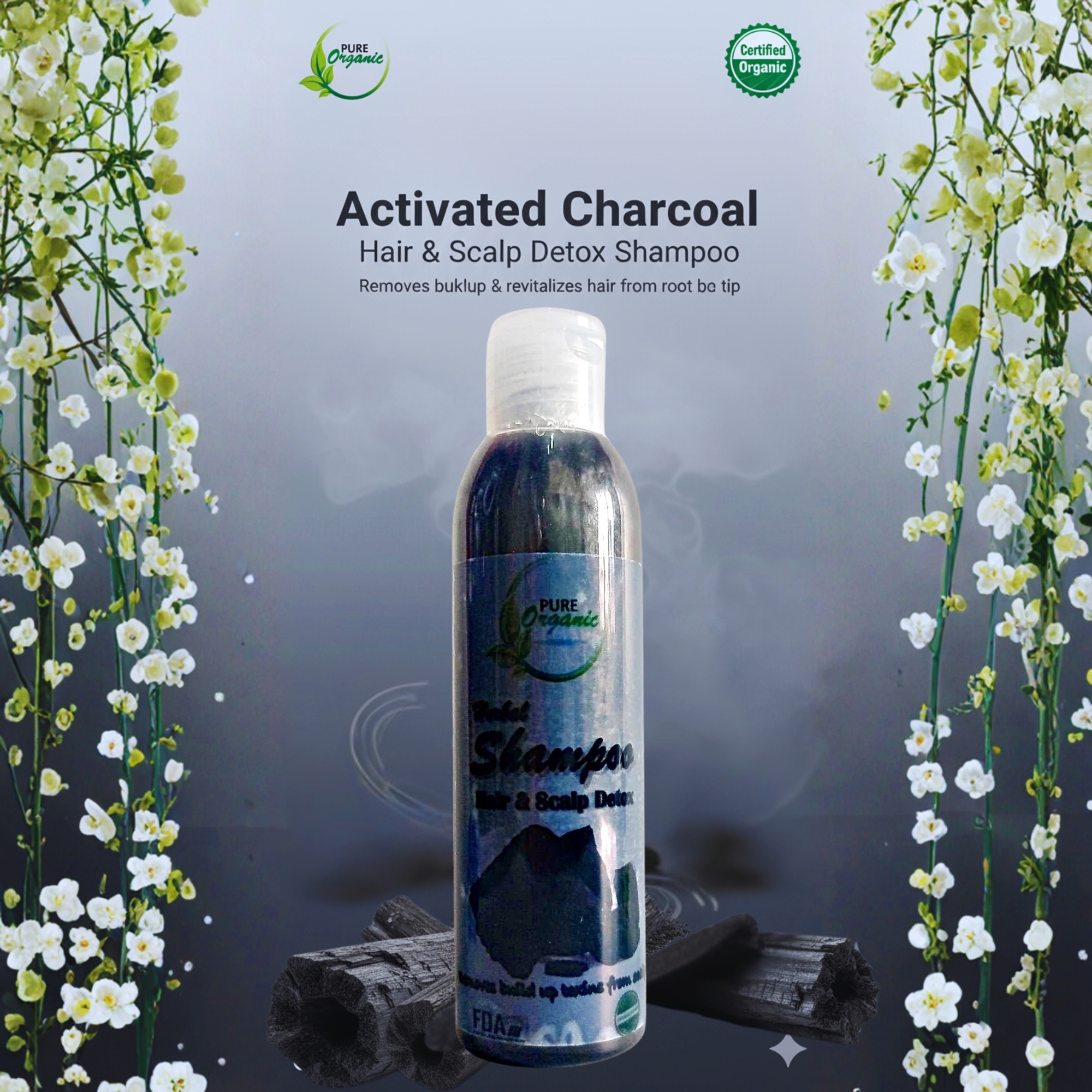 Activated Charcoal Herbal Shampoo with Gugo Extract by Pure Organic ...