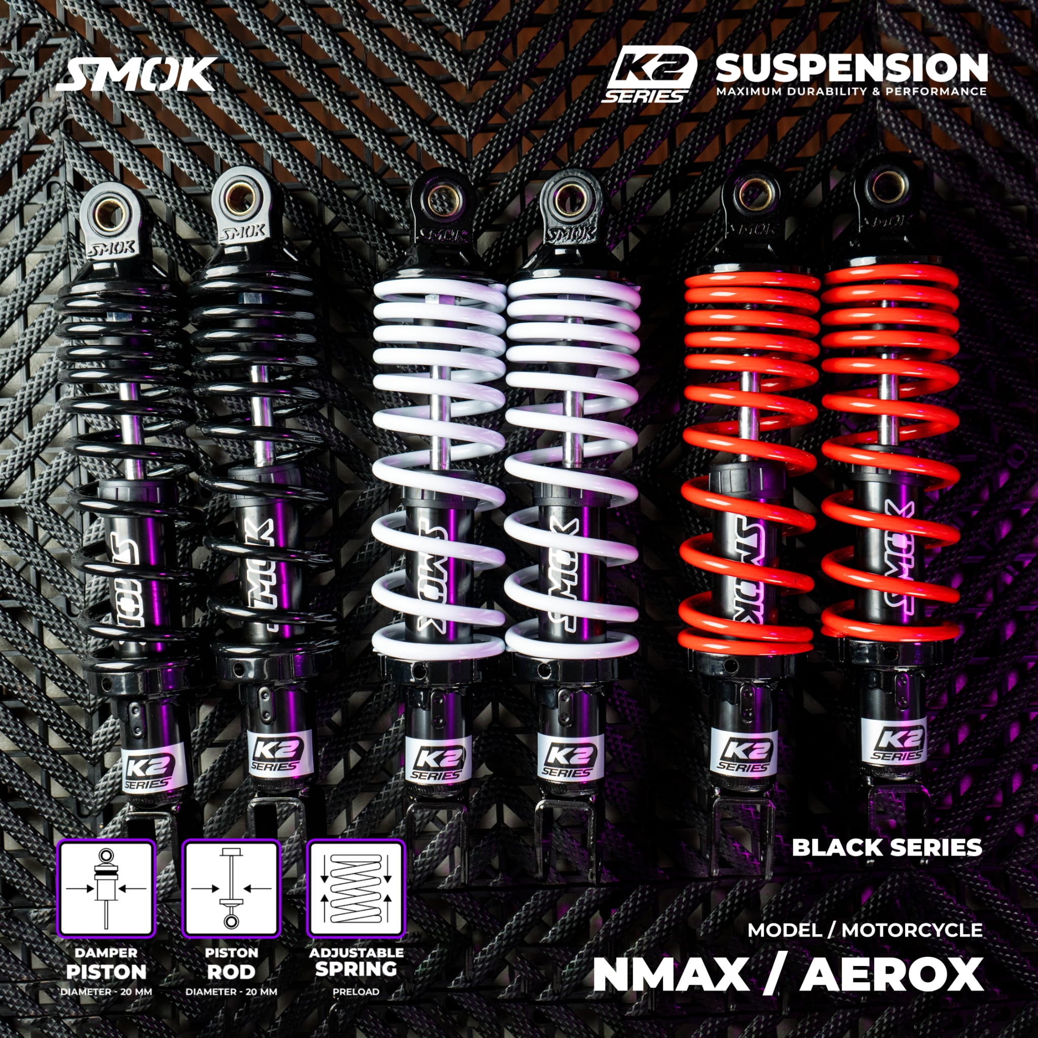 SMOK K2 SERIES DUAL SHOCK 305MM FOR NMAX/AEROX VERSION 1 & VERSION 2 ...