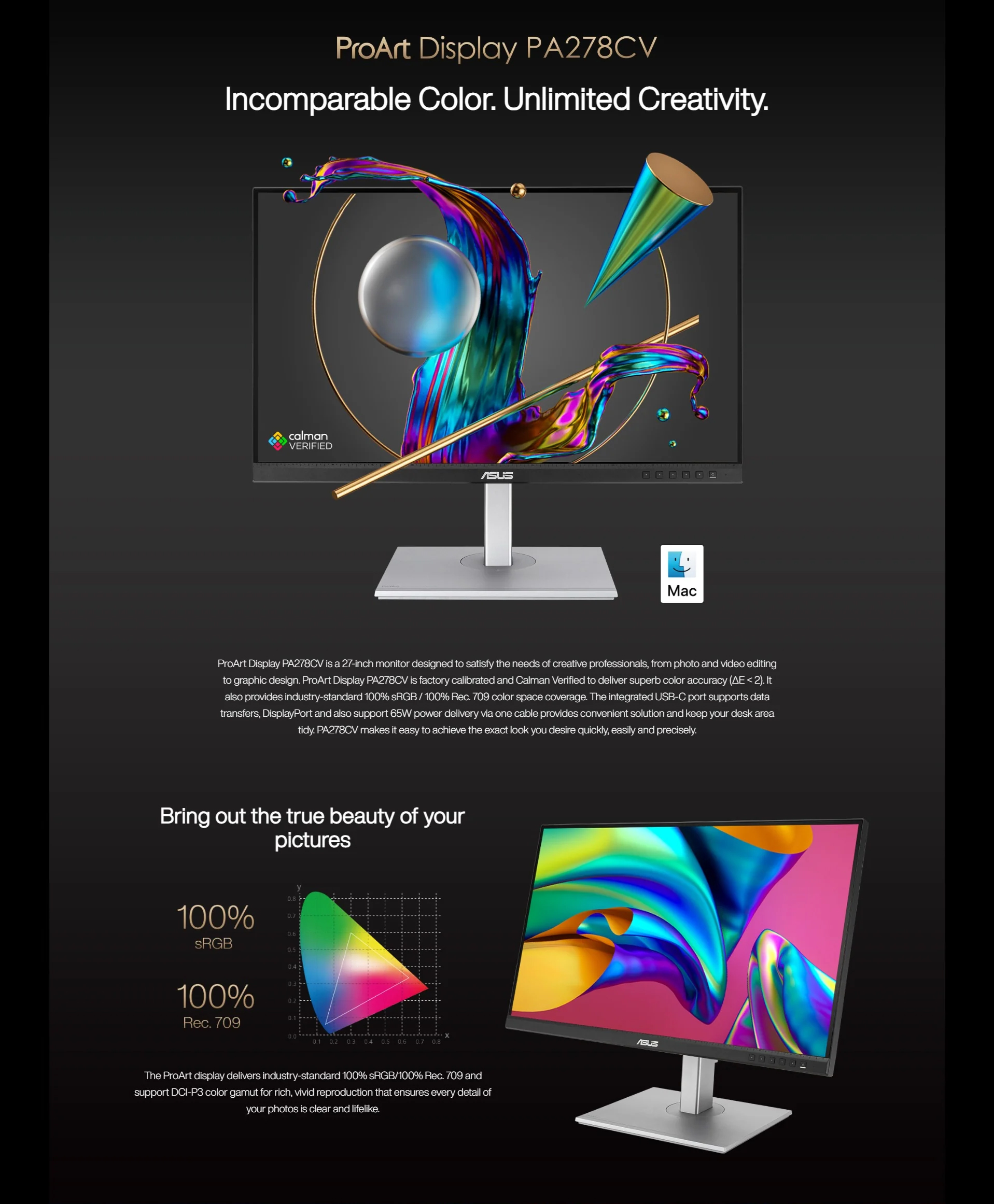 Asus ProArt Display PA278CV 27" WQHD 75Hz 5ms GTG IPS Professional ...