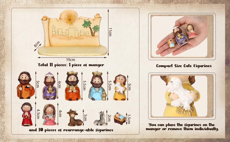 Christmas Belen Holy Family Resin Statue Nativity With Light Xmas ...