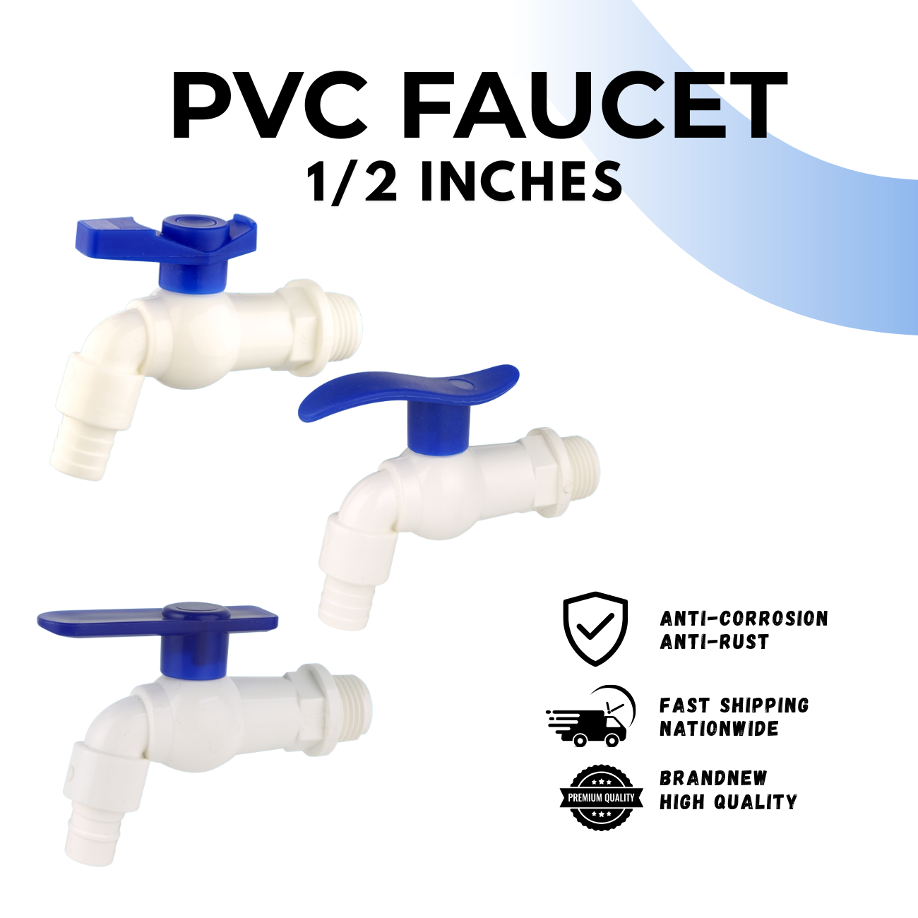 PVC faucet Plastic Gripo 1/2inch (20mm) Water Tap Leakproof - Fits Standard 1/2" pipe ...