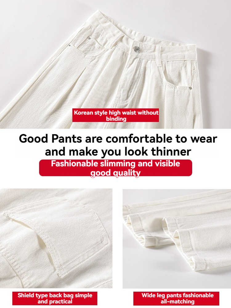 Korea White loose straight leg high waist wide leg jeans for man and ...