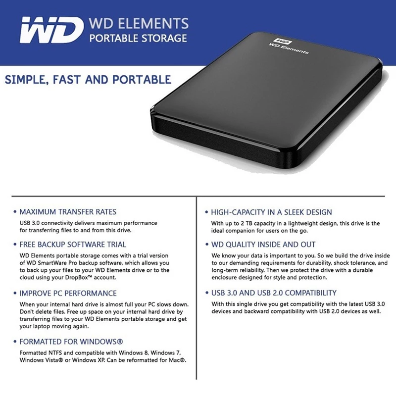 WD Elements Portable SSD 1TB 2TB External Hard Drive For Mac and ...
