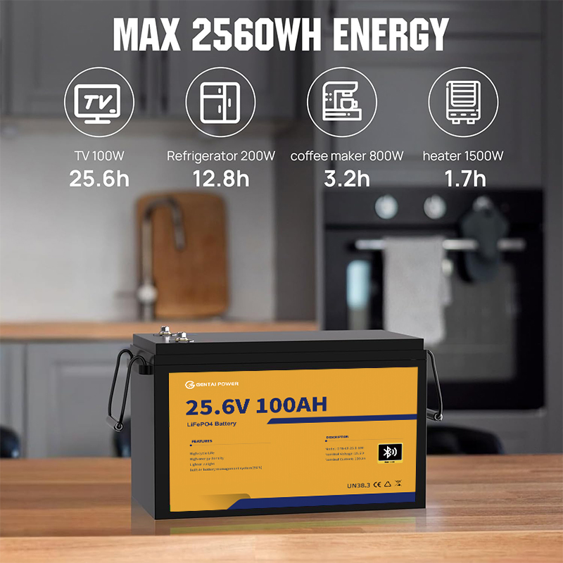 GENTAI POWER Bluetooth LifePo4 Battery 24V 100AH Solar Lithium Battery ...