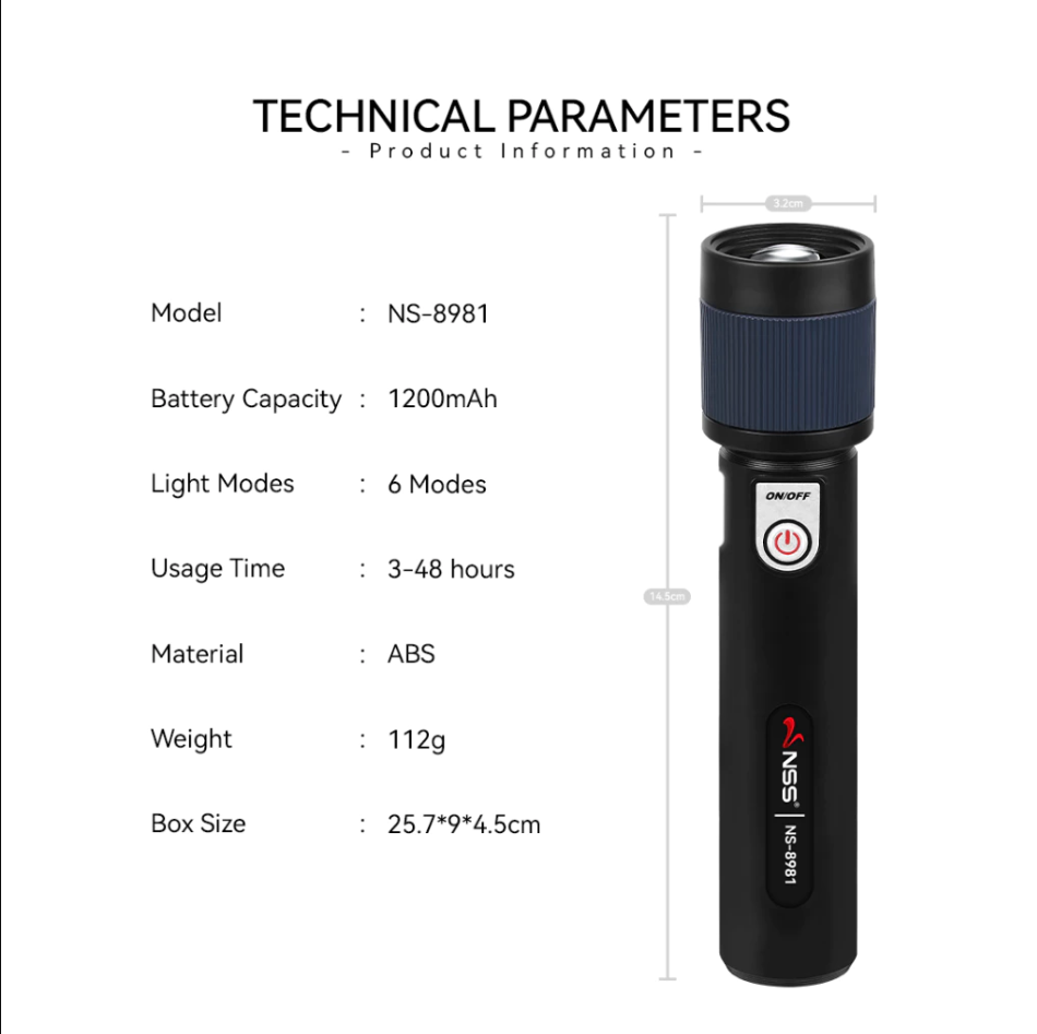 NSS Laser LED Flashlight Rechargeable Hand Light Torch Heavy Duty ...