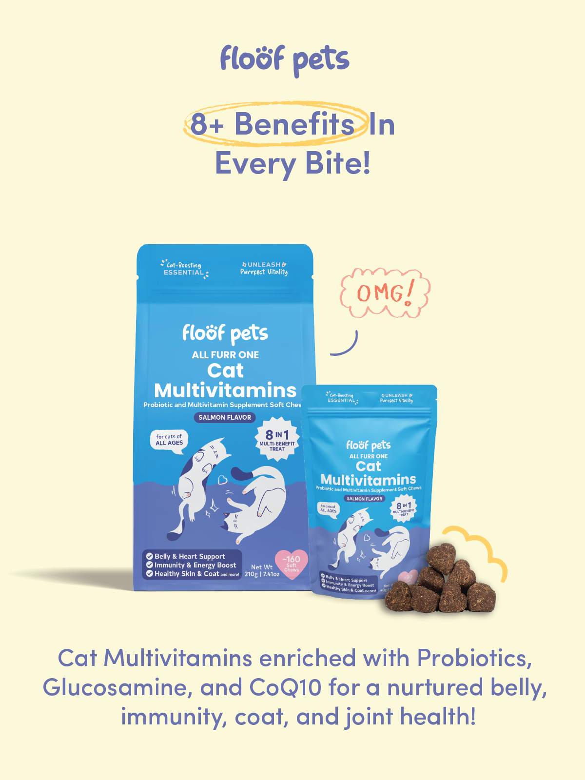 Floof Pets 8 in 1 Cat Multivitamin Supplements Bundle of 3 (210g ...